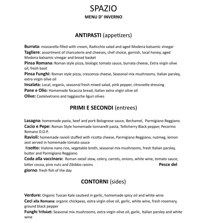 The Menu - SPAZIO